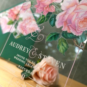Acrylic Wedding Invitations Pink Roses Peony Vintage - Etsy