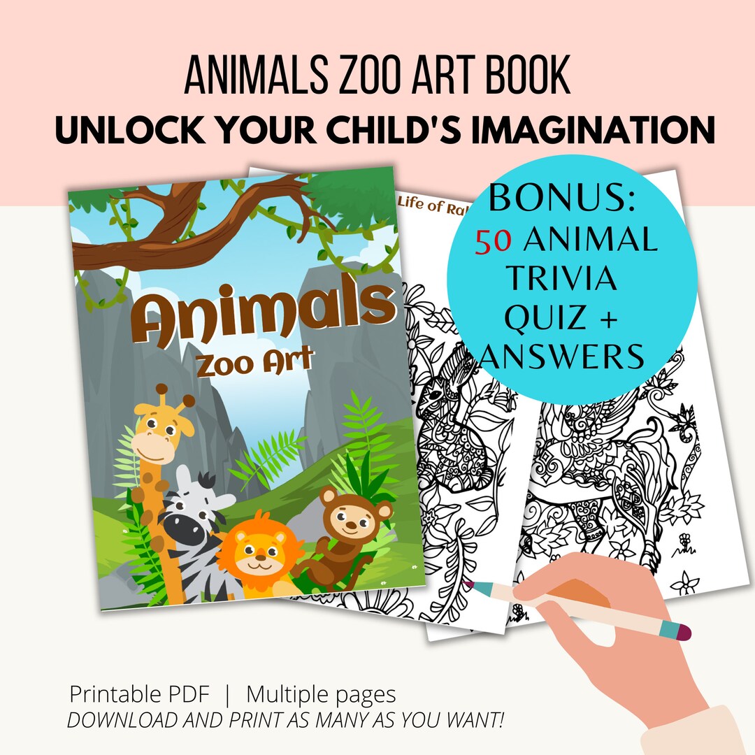Animal Zoo Art Coloring Pages Book by Printables for Kiddies • Bonus 50 ...
