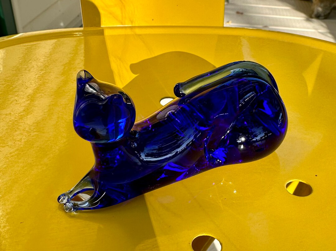 Vintage Glass Cobalt Blue Kitty Cat Figurine - Etsy