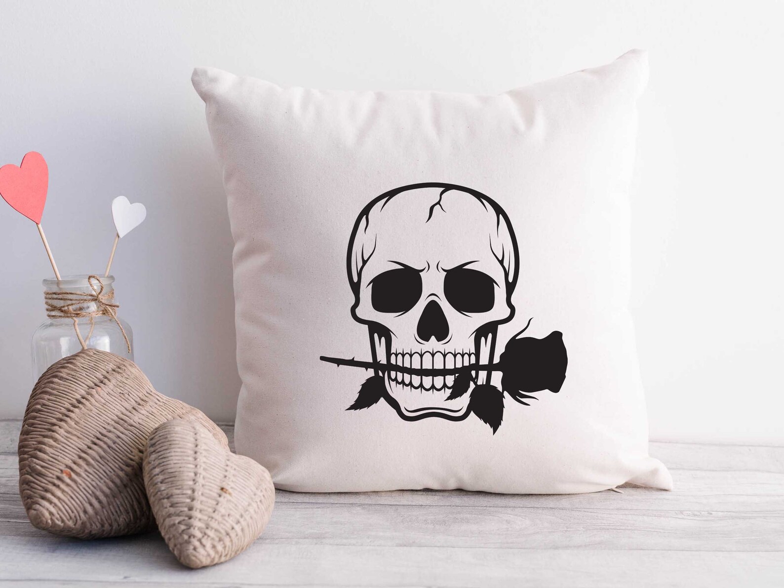 Skull With Rose Svg, Skull Biting Rose Svg, Rose Svg, Flower Svg, Skull ...