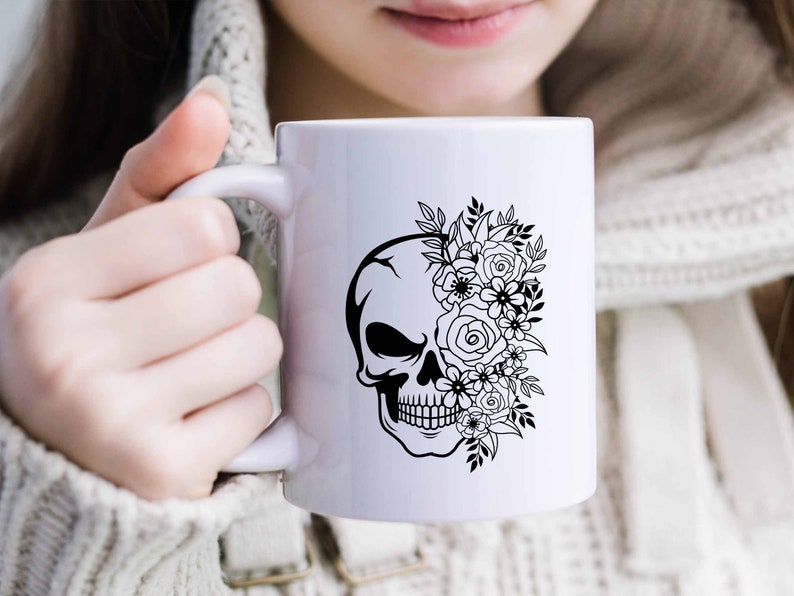 Floral Skull Svg Skull Face Svg Cute Skull Svg Skull With - Etsy