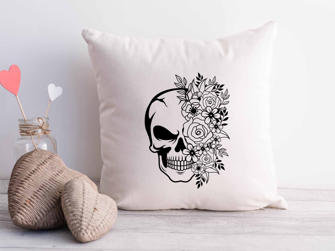 Floral Skull Svg Skull Face Svg Cute Skull Svg Skull With - Etsy