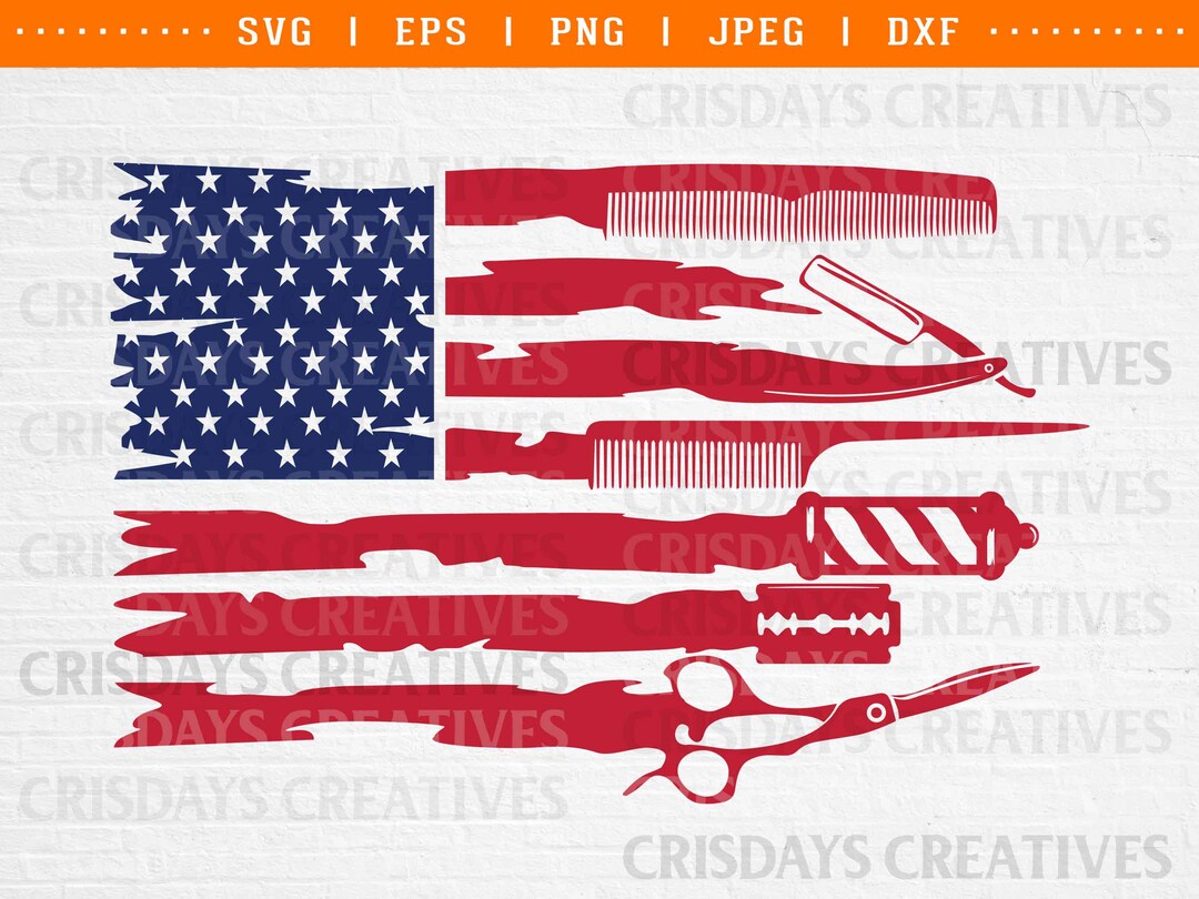 US Barber Flag Design Png, Barber Flag Svg, Us Flag Barber Tools ...