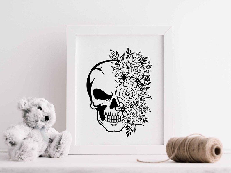 Floral Skull Svg Skull Face Svg Cute Skull Svg Skull With - Etsy