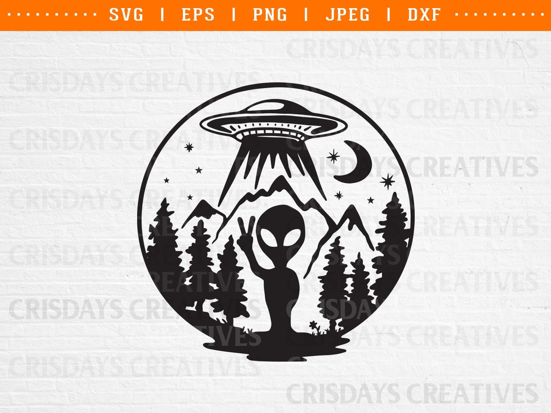 Alien Svg, UFO Svg, Alien Under the Moon Svg, Mountain Scene Svg, Alien ...