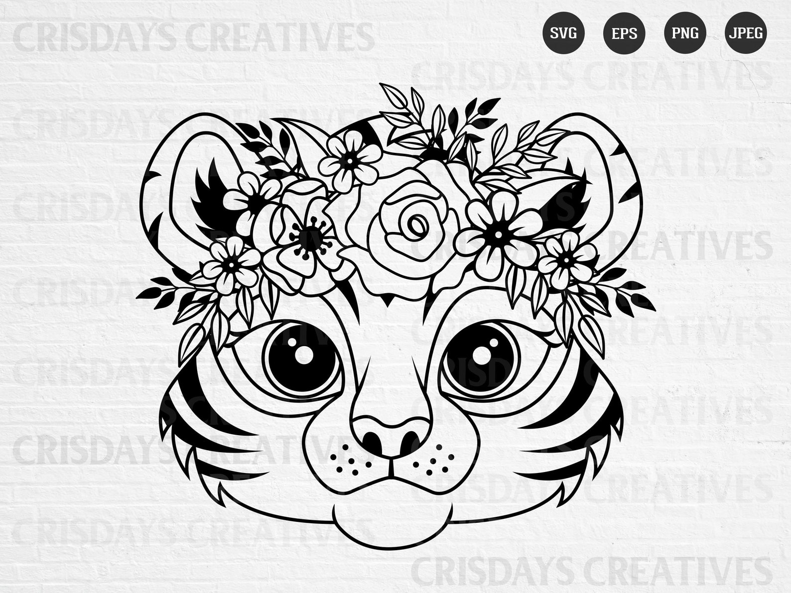 Floral Tiger Svg Tiger Face Svg Cute Tiger Svg Tiger With - Etsy
