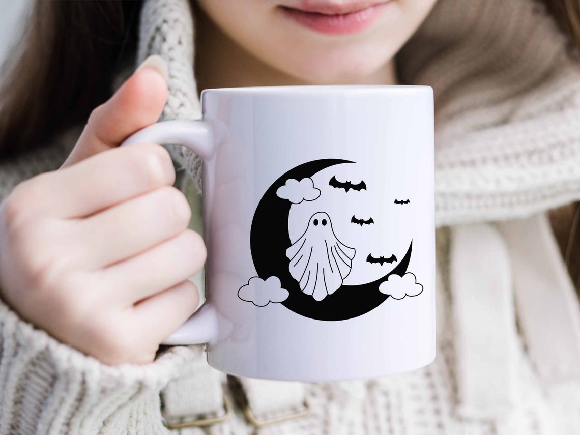 Ghost on Moon Svg Halloween Moon Svg Moon Ghost Ghost Svg - Etsy