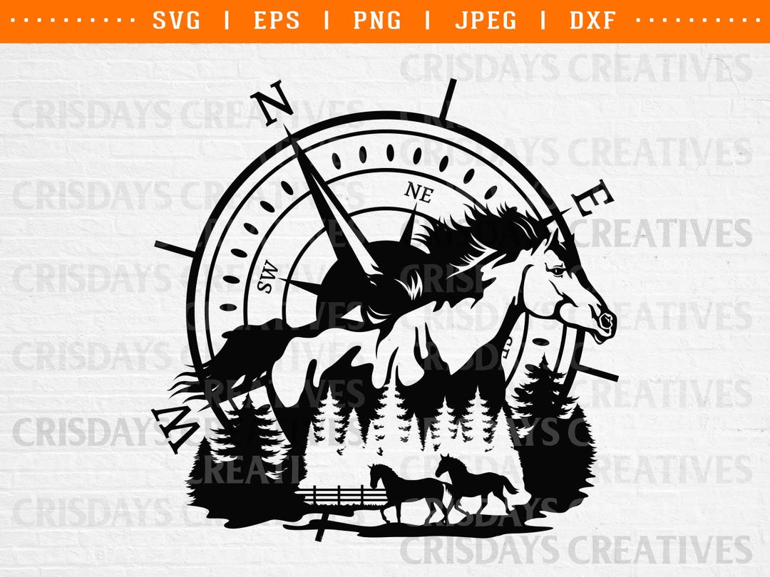 Horse Svg, Running Horse With Compass Svg ,wild Horse Svg,mustang Svg ...