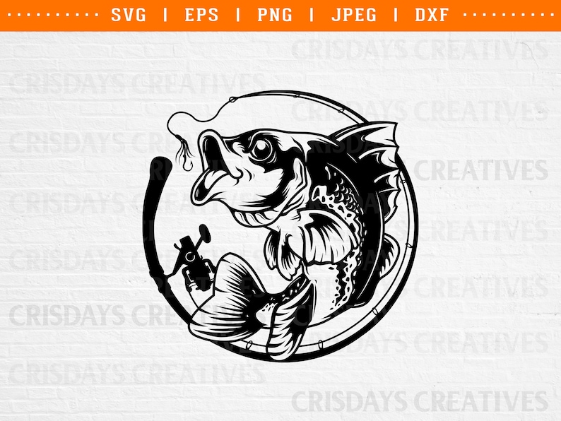 Bass Fishing SVG: Jumping Fish With Hook (digital Files) - Etsy