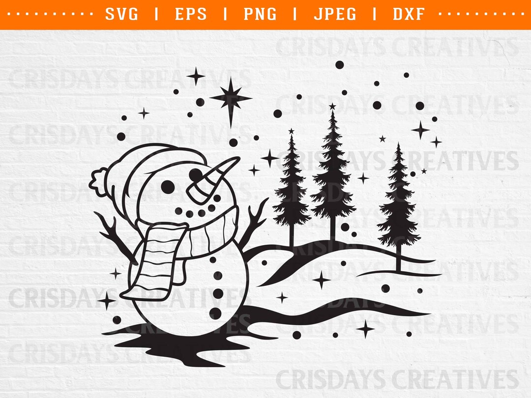 Snowman Scene Svg, Christmas Scene Svg, Winter Snow Scene Svg ...