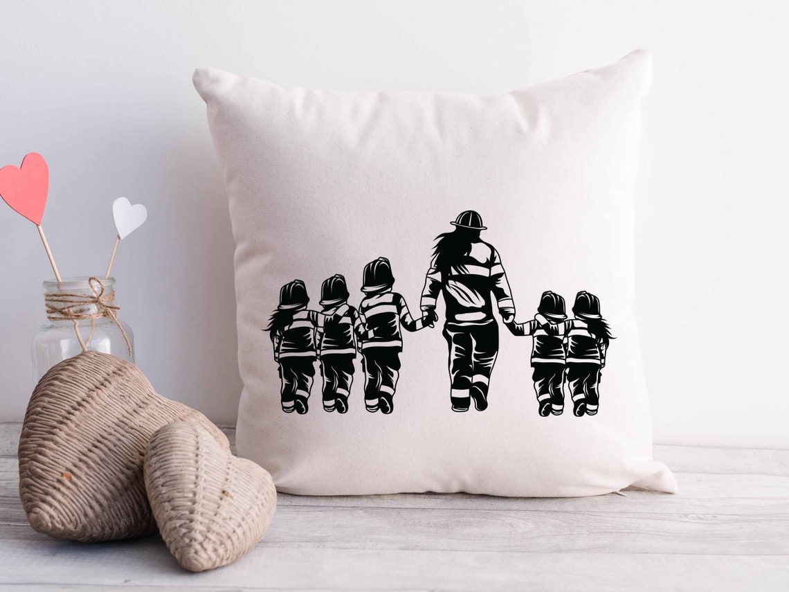 Firefighter Family Svg, Fire Fighter Mom Svg, Firefighter Mom and Kids ...