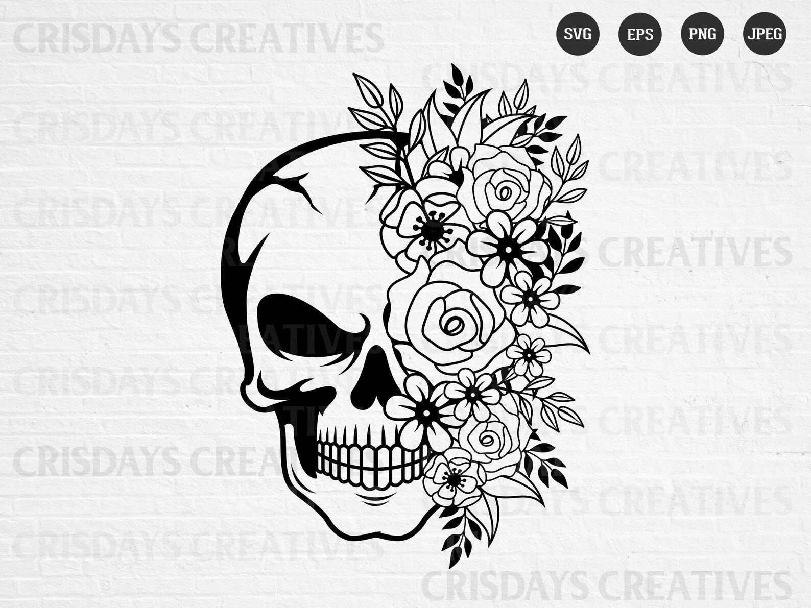 Floral Skull Svg Skull Face Svg Cute Skull Svg Skull With - Etsy