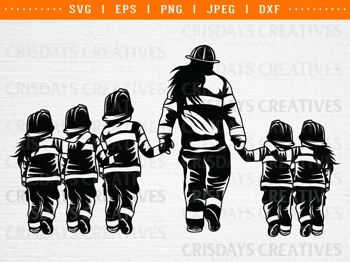 Firefighter Family Svg, Fire Fighter Mom Svg, Firefighter Mom and Kids ...