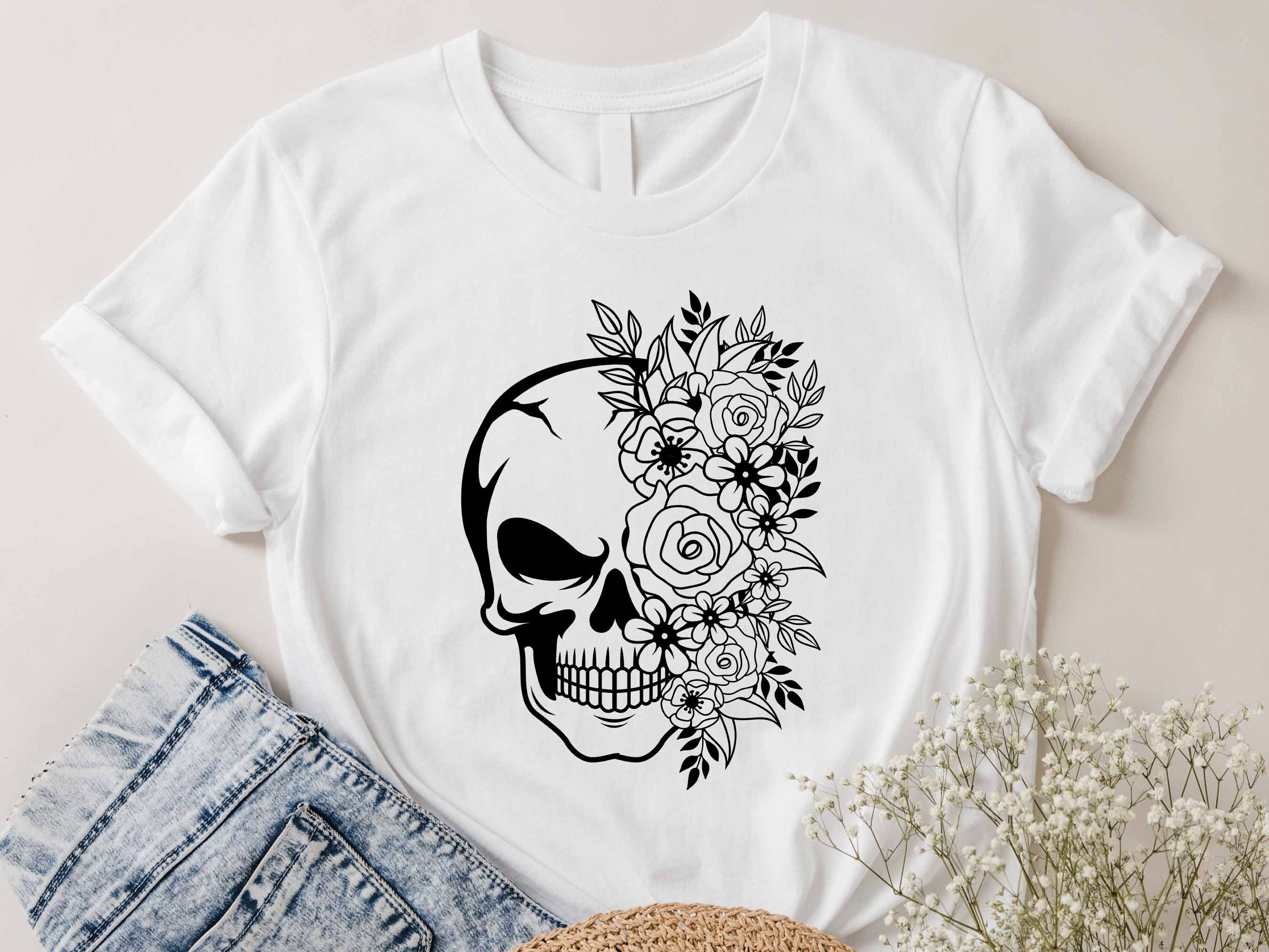 Floral Skull Svg| Skull Face Svg| Cute Skull Svg| Skull With Flowers ...