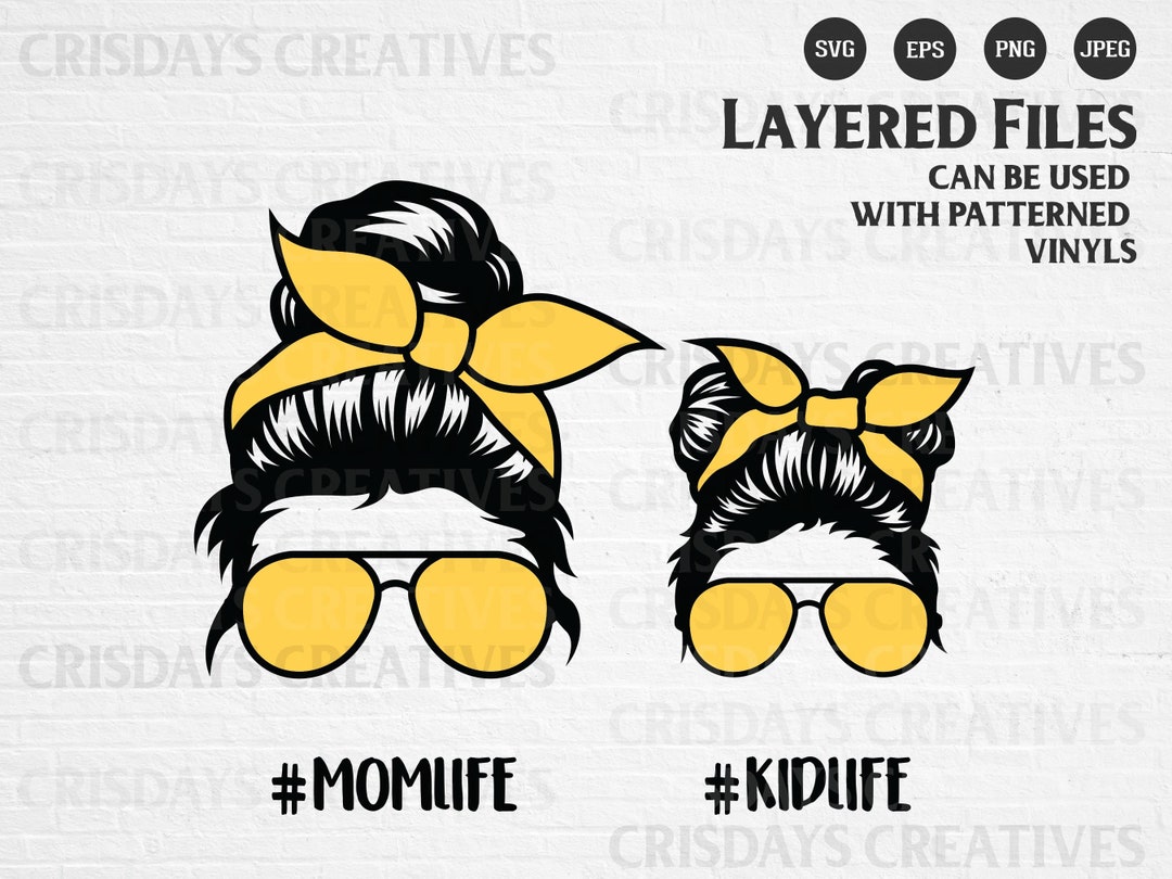 Momlife and Kidlife SVG || Mom Bun Hair SVG || Mom and Daughter Svg ...