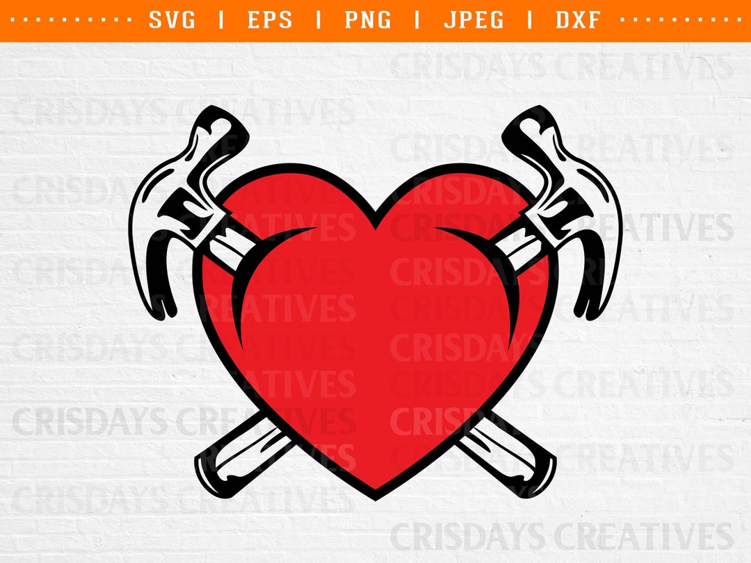 Heart With Cross Hammer Svg| Hammer SVG| Hammer Logo| Carpenter Vector ...
