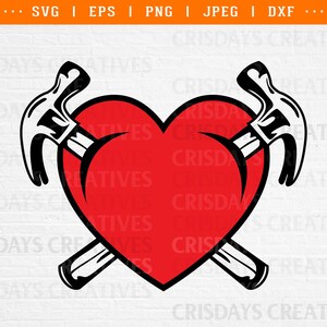 Heart With Cross Hammer Svg| Hammer SVG| Hammer Logo| Carpenter Vector ...