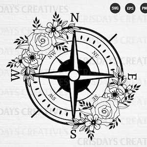 Floral Compass Svg| Compass Svg| Compass Rose Svg| Nautical Compass Svg ...