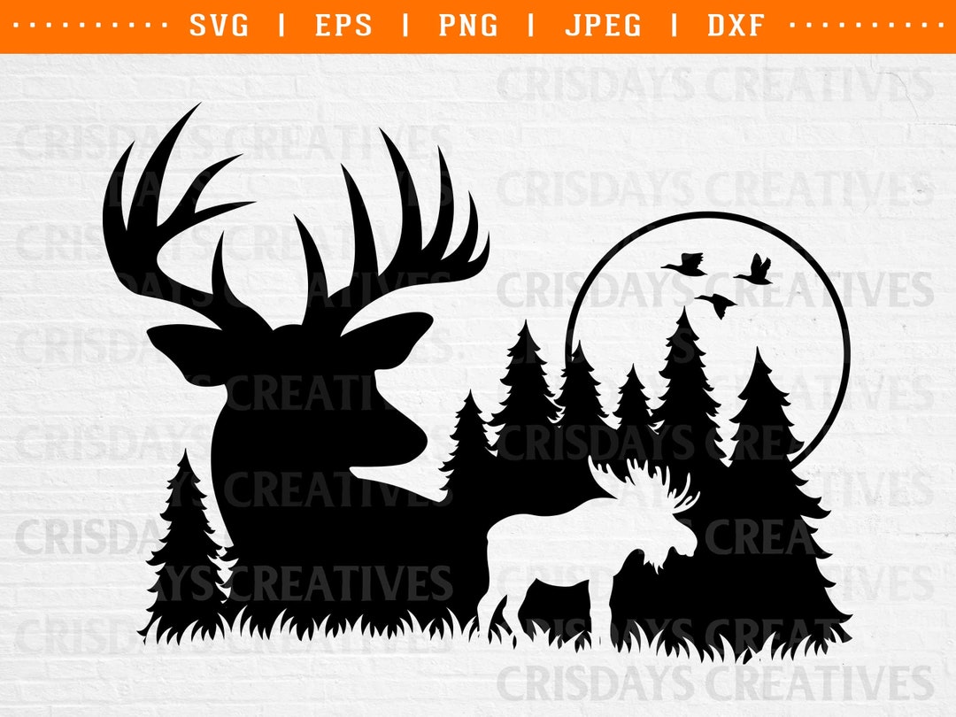 Moose Svg, Moose in the Forest Svg, Moose Cene Svg, Forest Scene Svg ...