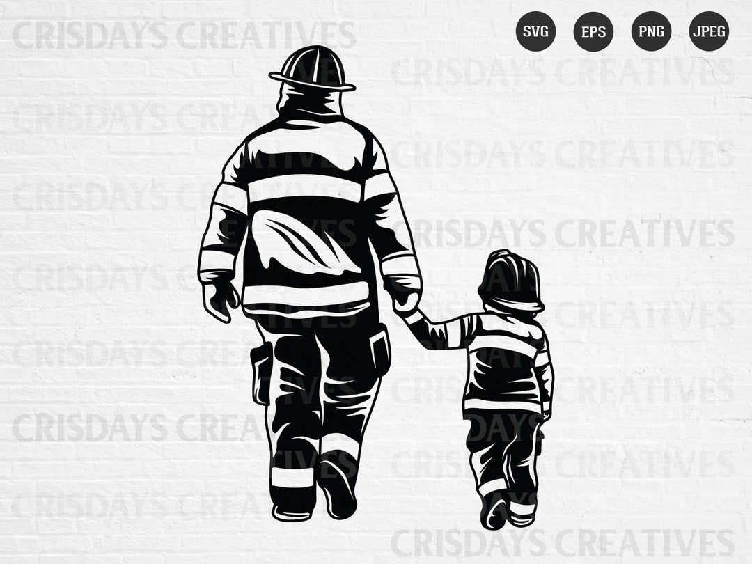 Father and Kid Firefighter Svg| Firefighter SVG| Firefighter Dad Svg ...