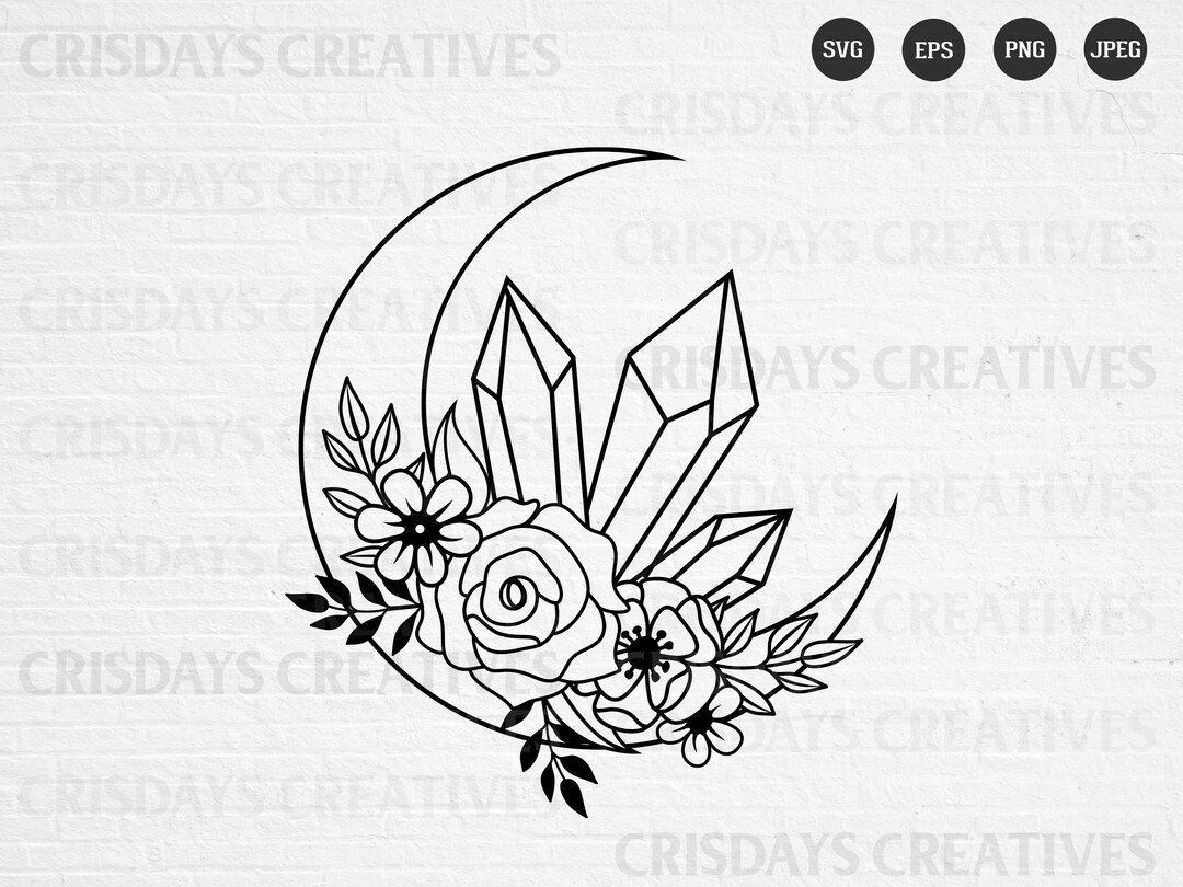 Moon Crystal Flower Svg| Floral Moon Svg| Floral Crystal Svg| Moon ...
