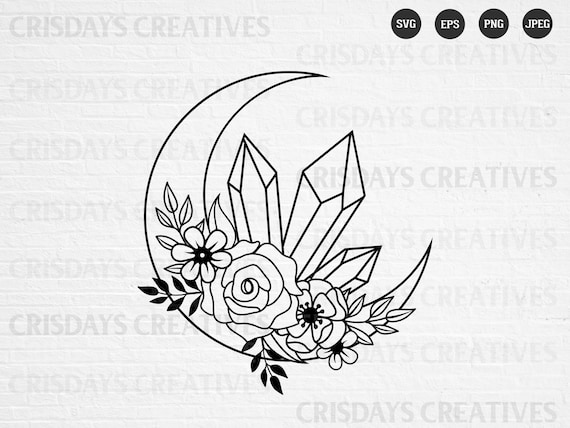 Moon Crystal Flower Svg Floral Moon Svg Floral Crystal Svg - Etsy Australia