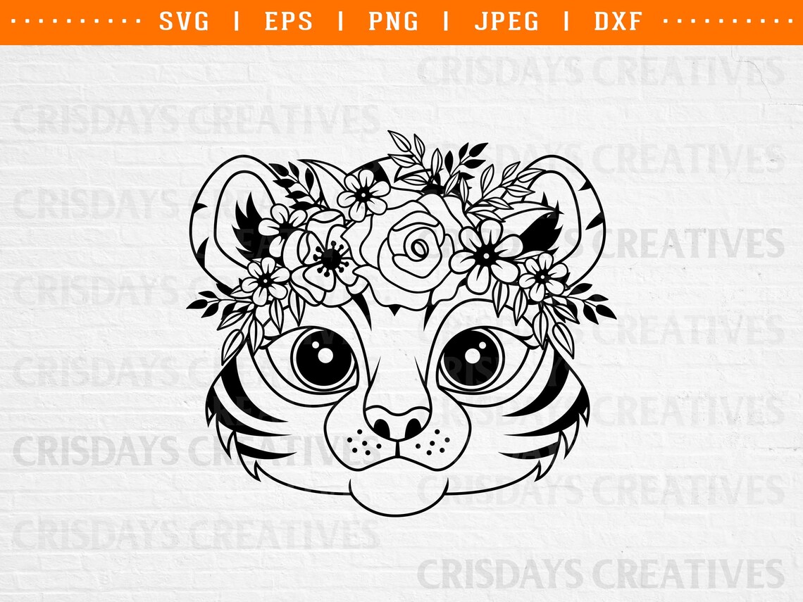 Floral Tiger Svg| Tiger Face Svg| Cute Tiger Svg| Tiger With Flowers ...
