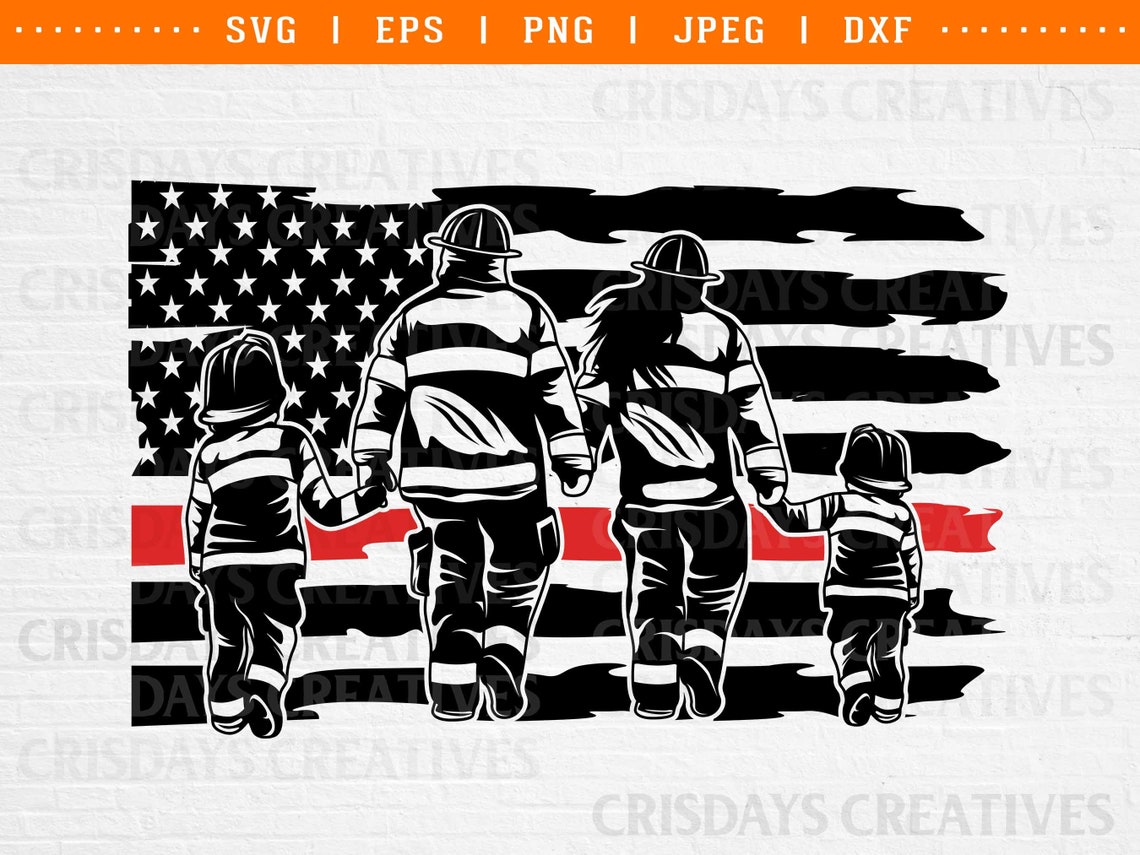US Firefighter Family SVG, American Firefighter Silhouette, Thin Red ...