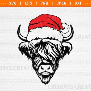 Highland Cow Santa Hat Png, Highland Cow With Santa Hat Svg, Highland ...