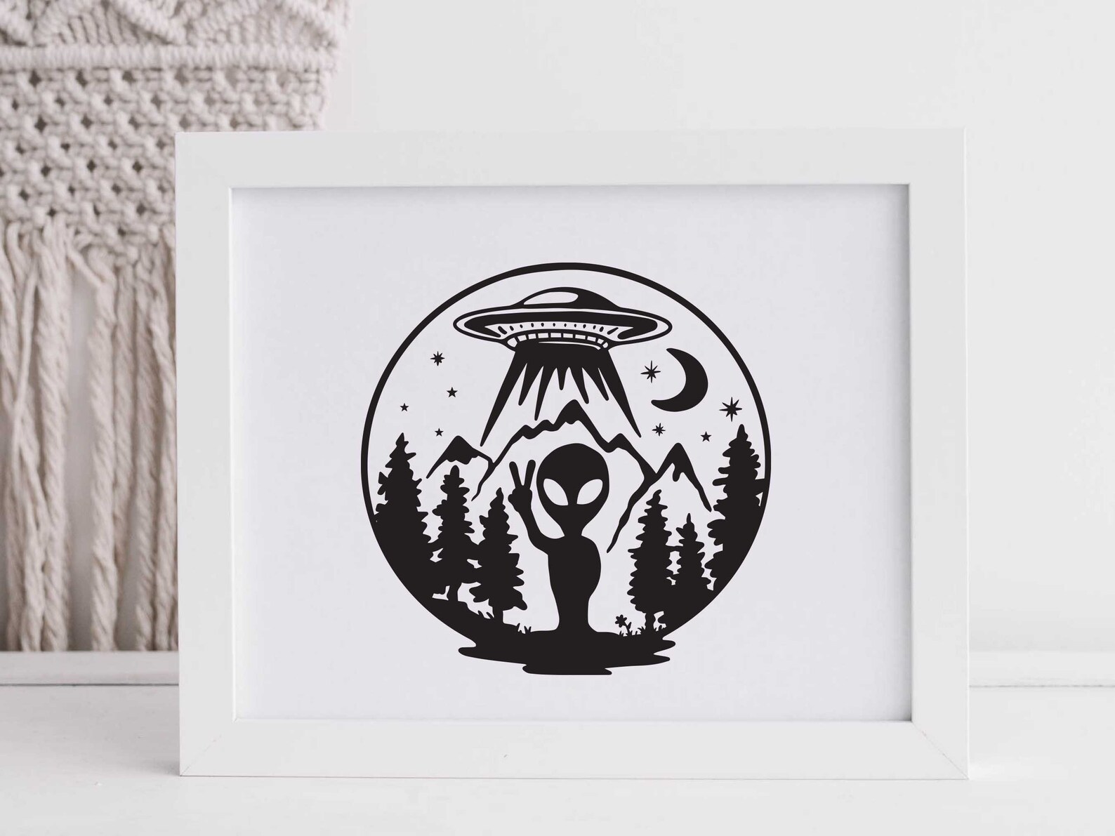 Alien Svg, UFO Svg, Alien Under the Moon Svg, Mountain Scene Svg, Alien ...