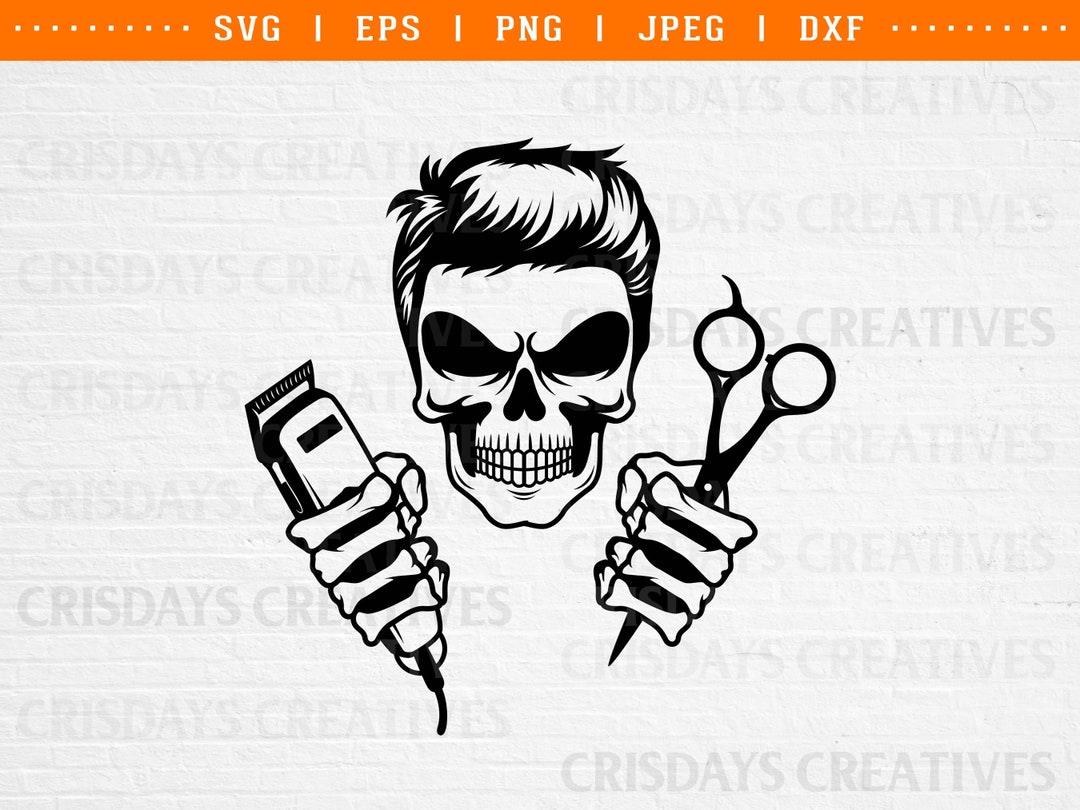 Skull Barber Svg, Barber Svg, Skull and Scissors Svg, Hair Clippers Svg ...