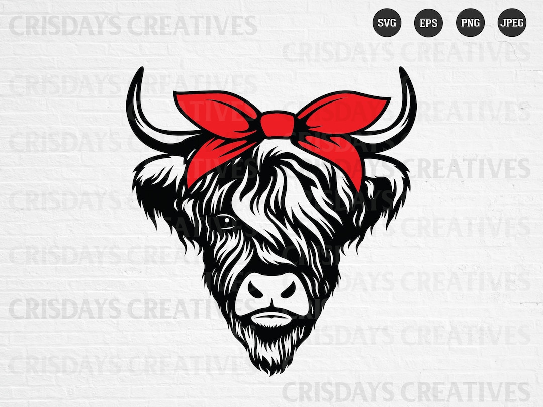 Highland Cow Svg| Heifer Svg| Cow With Bow Svg| Cow With Bandana Svg ...