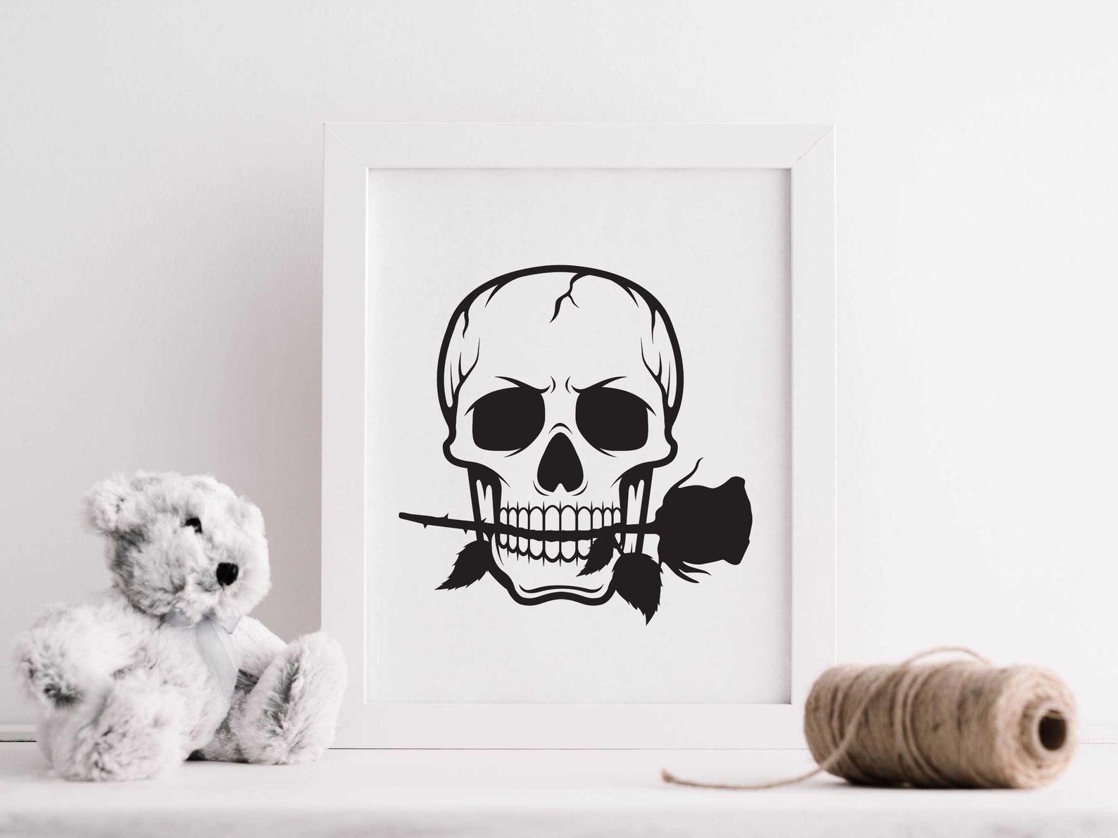 Skull With Rose Svg, Skull Biting Rose Svg, Rose Svg, Flower Svg, Skull ...