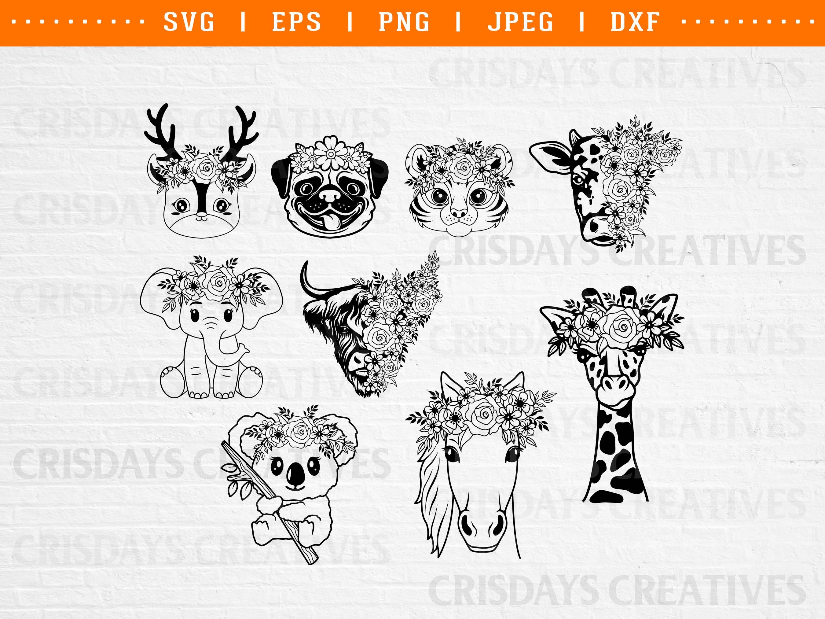 80% OFF Floral Animal Bundle Svg, Cute Animals With Flower Crown, Farm ...
