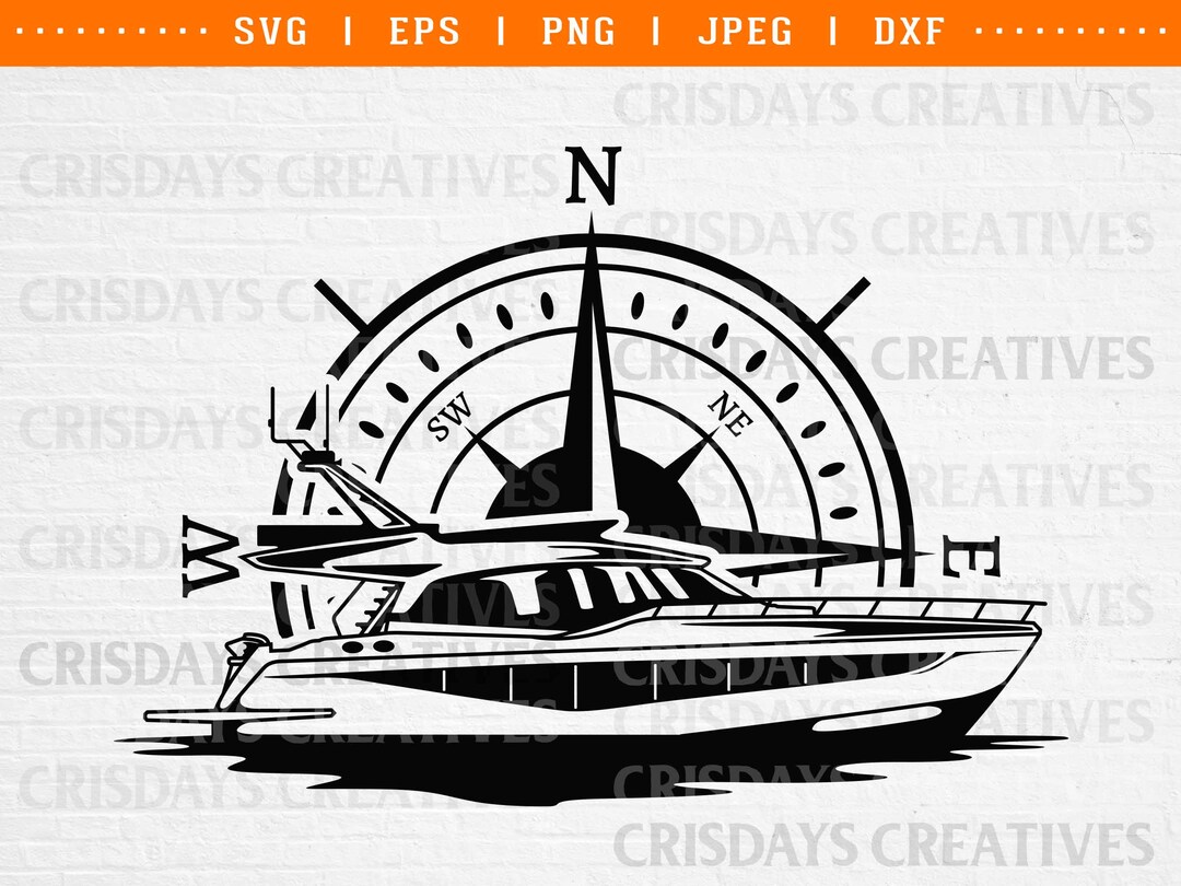 Yatch With Compass Svg Files for Cricut, Compass Svg, Yatch Svg ...
