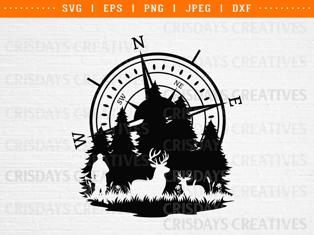 Deer Svg, Deer Hunting Svg, Deer Antlers Svg, Hunting Compass Svg, Deer ...