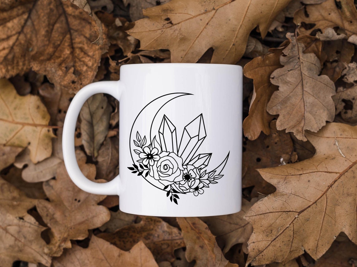 Moon Crystal Flower Svg| Floral Moon Svg| Floral Crystal Svg| Moon ...