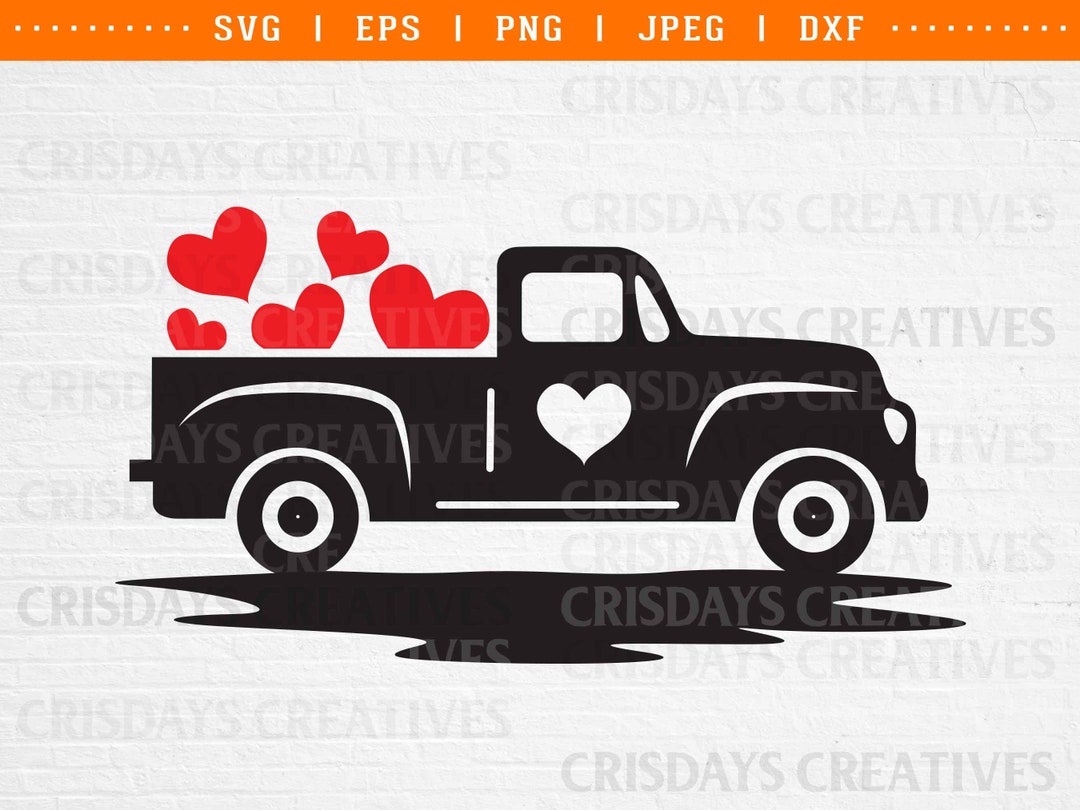 Valentines Red Truck Svg Valentines Day Svg Truck Full of Hearts Svg ...