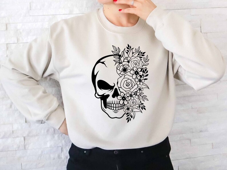 Floral Skull Svg Skull Face Svg Cute Skull Svg Skull With - Etsy