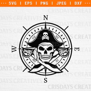 Pirate Skull Compass Svg, Pirate Compass Svg, Compass Svg, Skull ...