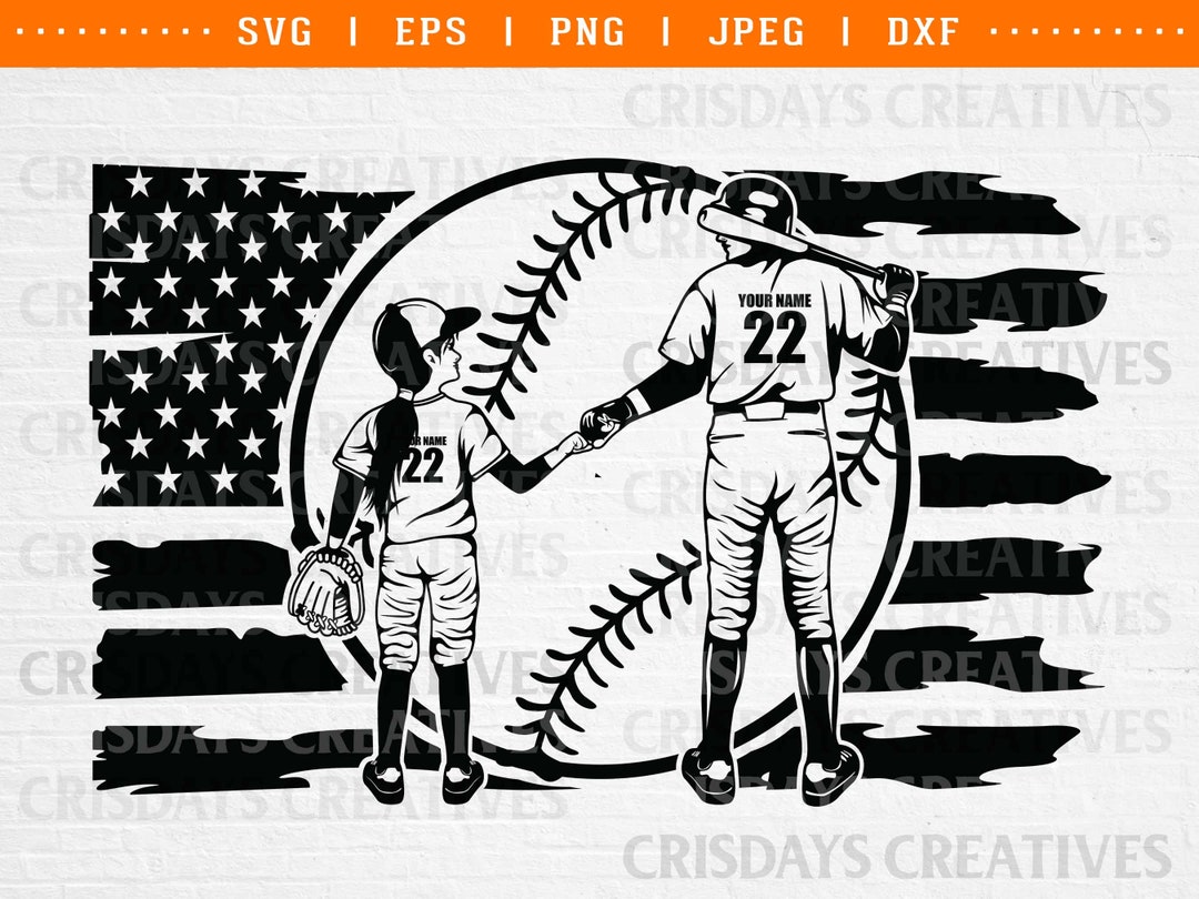 US Dad and Daughter Softball SVG | American Flag Softball Clipart ...