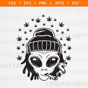 Weed Leaf Alien Svg, Weed Alien Svg, Smoking Alien Svg, Alien Smoking ...