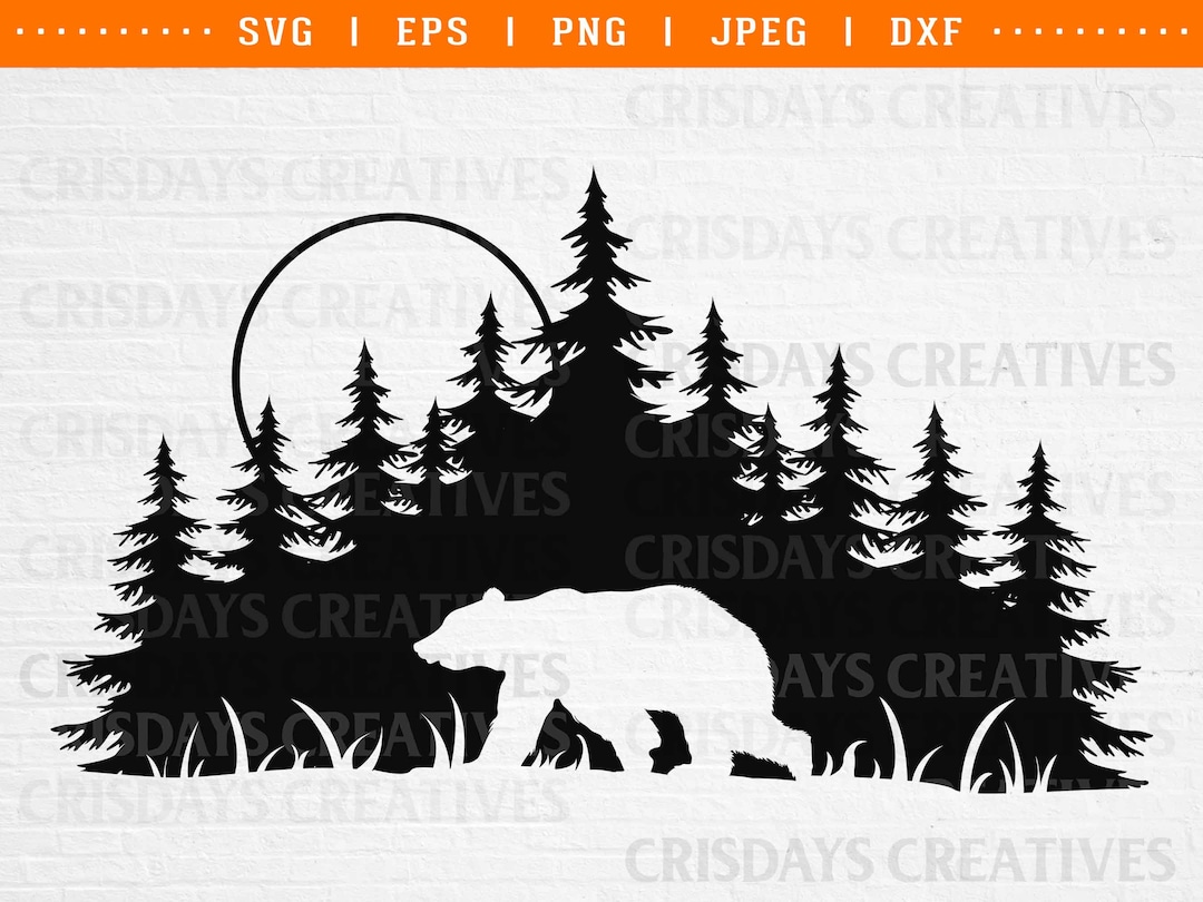 Bear Forest Svg, Bear Forest Decal Svg, Bear Moon Svg, Bear Trees Svg ...