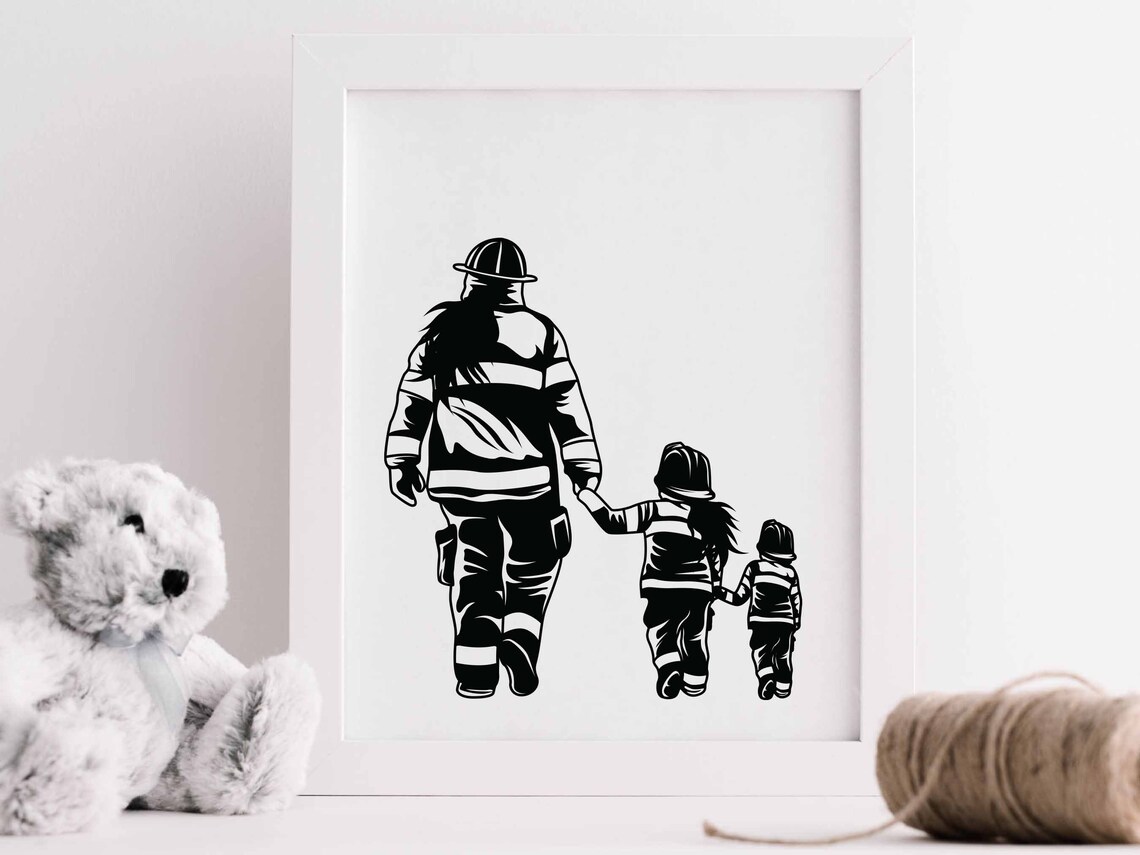 Firefighter Mom and Kids Svg, Mom and Kids Svg, Firefighter Family Svg ...