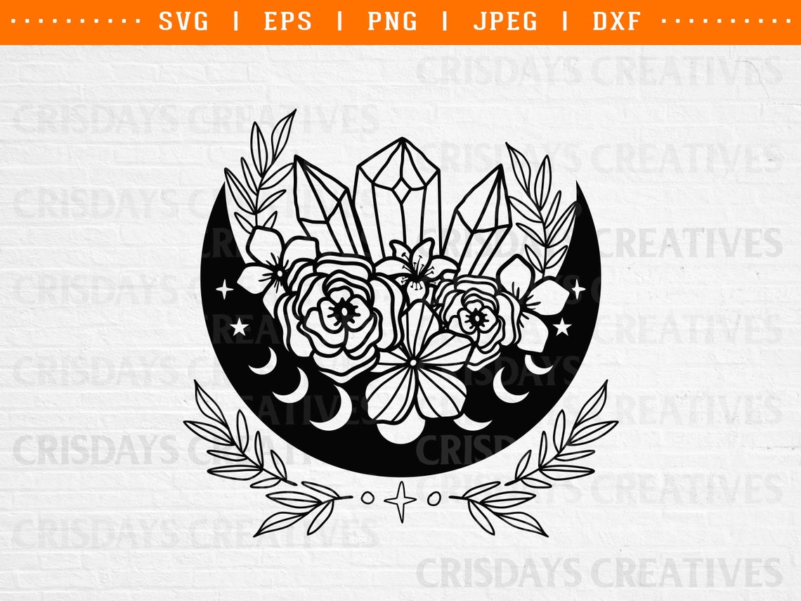 Floral Moon Svg Floral Crescent Moon Svg Moon Art Svg Moon - Etsy
