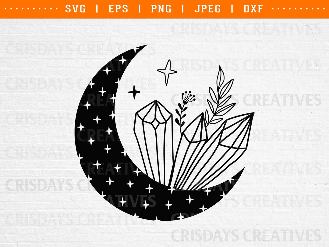 Crystals Svg, Moon Svg, Crystal Moon Svg, Floral Moon Svg, Moon and ...