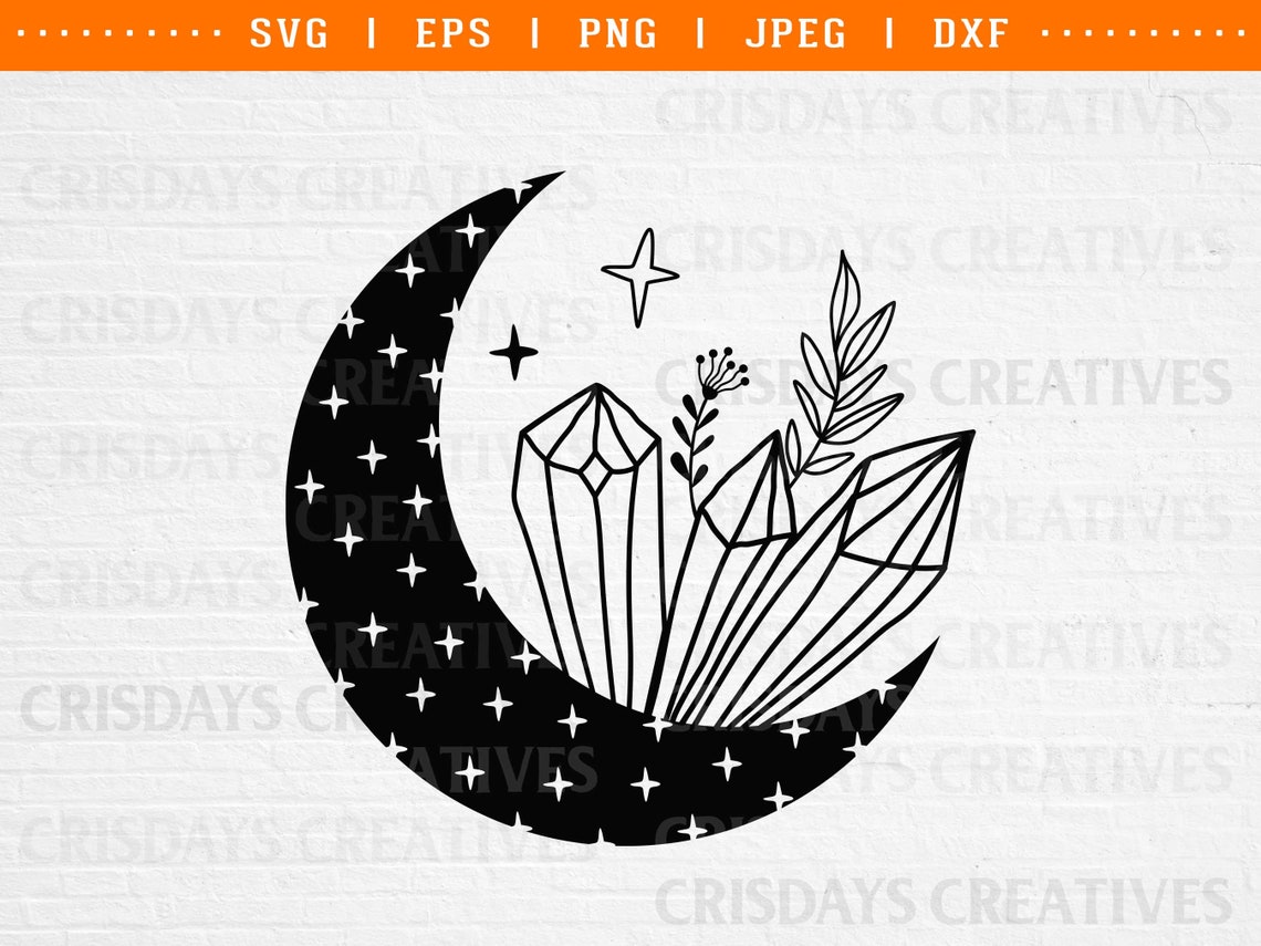 Crystals Svg Moon Svg Crystal Moon Svg Floral Moon Svg - Etsy
