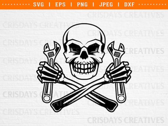 Skull Mechanic With Wrenches Skull Holding Wrench SVG - Etsy