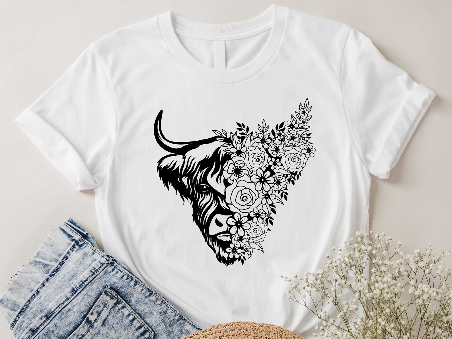 Floral Highland Cow Svg Cow With Flowers Svg Heifer Png - Etsy