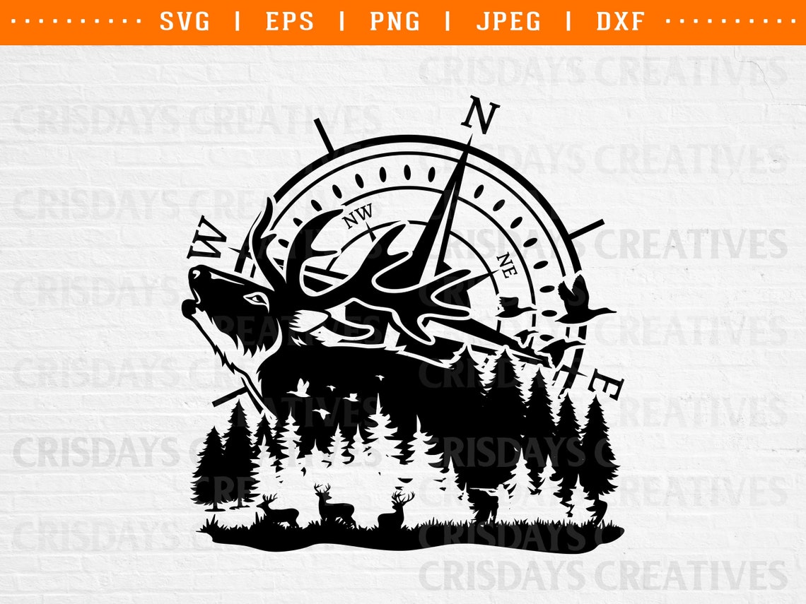 Hunting Compass Svg| Deer Hunting Svg| Deer Hunter Svg| Outdoor Hunting ...